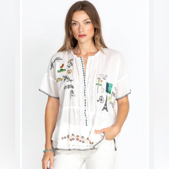 Johnny Was | Tops | Johnny Was Biya Voyage White Embroidered Novelty ...